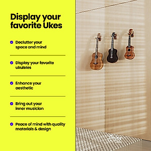 String Swing Ukulele Wall Mount Stand for Mandolin Ukele Concert Pineapple Soprano Tenor and Baritone Compatible Case Alternative Kit for Home or Studio - Black Walnut Hardwood CC01UK-BW