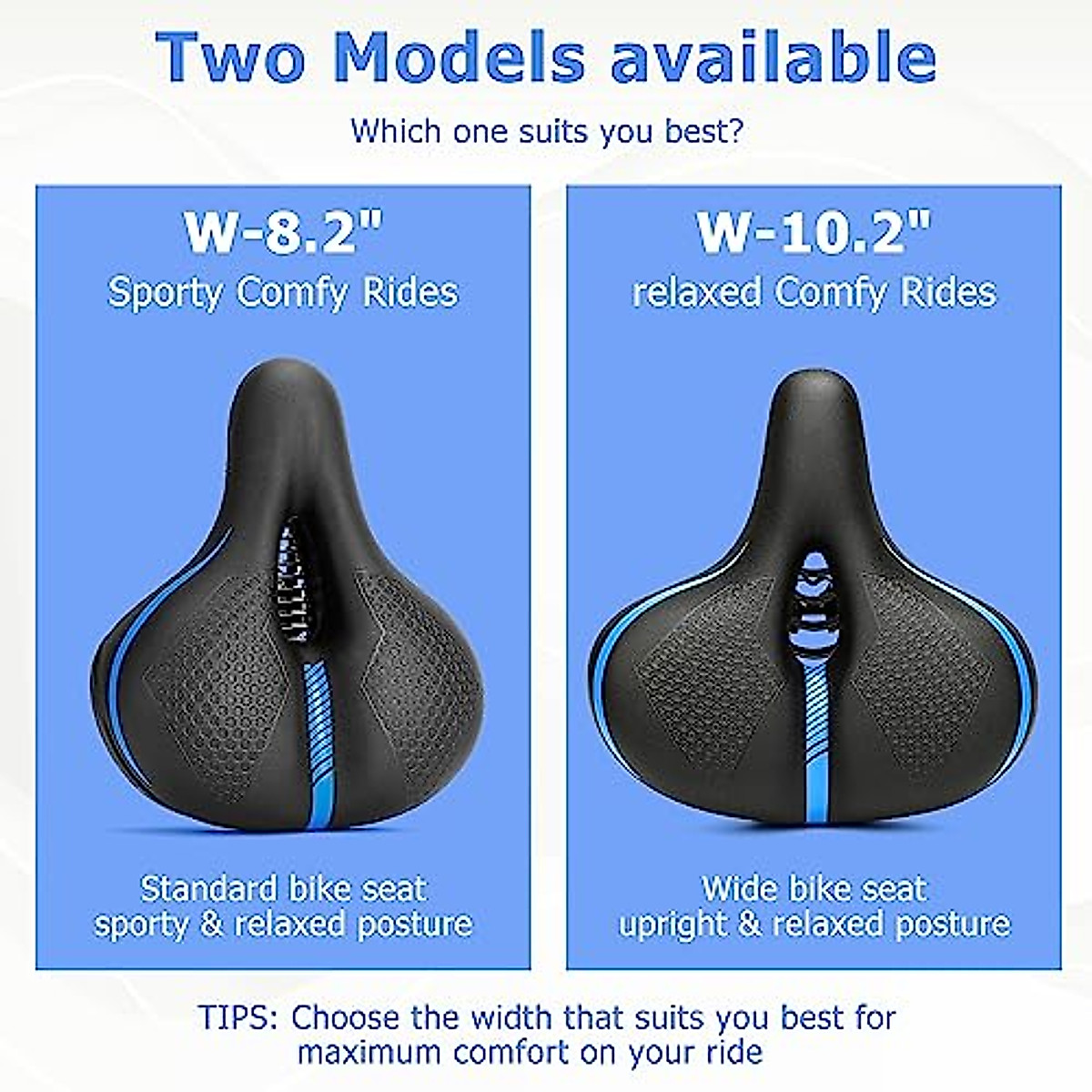 CDYWD Bike Seat for Men & Women Comfort Wide - Extra Soft Memory Foam Padded Bicycle Seat Cushion - Comfortable Bike Saddle Replacement for Exercise, Stationary, Spin, City, Mountain, Road Bike, Ebike
