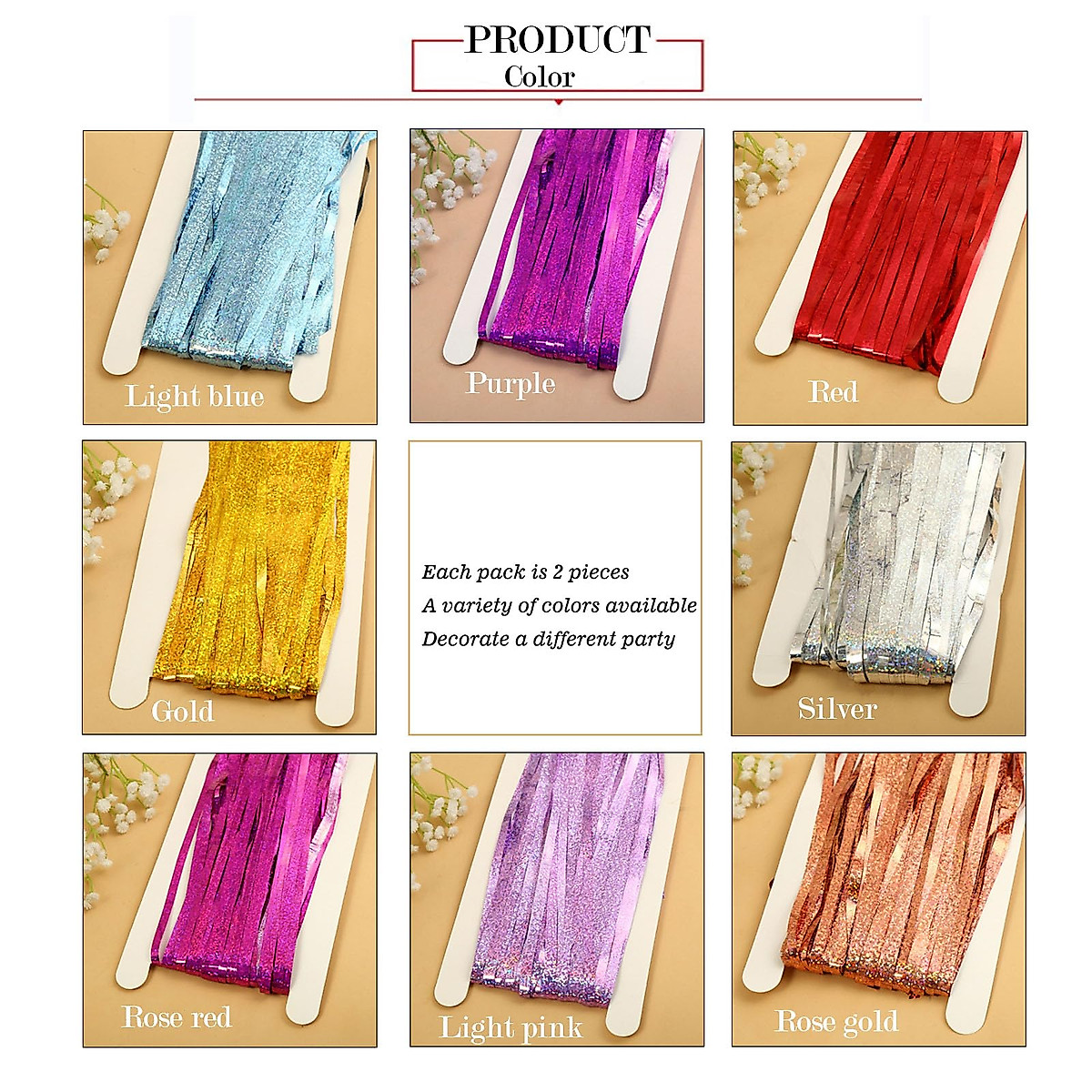 Foil Fringe Curtain Backdrop Glitter Fringe Rain Curtain for Party/Birthday/Graduation Decorations and New Year Eve Set of 2. 3.2ft x 9.8 ft(Gold)