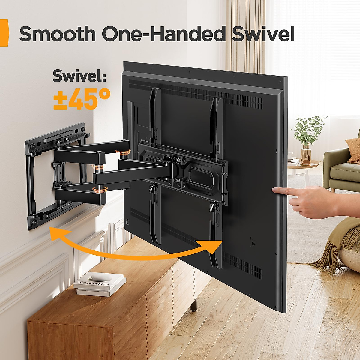 Perlegear Full Motion TV Wall Mount Bracket Swivel Articulating Extension Tilt Arms for 26-65 inch Flat Curved TVs, Max VESA 400x400mm up to 99lbs,16" Wood Studs,PGMFK4