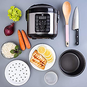 Moss & Stone Electric Multicooker Digital Rice Cooker Small 4-8 Cup 10 Pre-Programmed Settings Brown & White Rice / Food Steamer, Slow Cooker Electric Cooker With Steamer For Vegetables, Nonstick Pot Stainless Steel Rice Cooker
