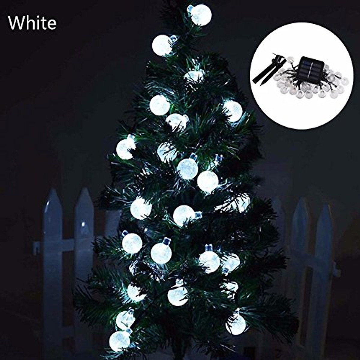 Vivii Solar String Light 20 ft 30 LED Crystal Ball Waterproof String Lights Solar Powered Fairy Lighting for Garden Home Landscape Holiday Decorations, White, 2 Pack