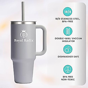 Royal Radix 40oz Insulated Tumbler with Handle & Straw, Stainless Steel Travel Mug, Leak-Proof, Hot & Cold Beverage Cup, BPA-Free, Dishwasher Safe, for Coffee & Water
