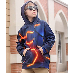 Ahegao Boys Navy Blue Hoodies for Kids 3D Printed Red Fire Pullover Sweatshirts With Big Pocket 6 7 8 Years Old Little Girls Casual Sports Shirt Sweater Children Winter Hoody Clothes