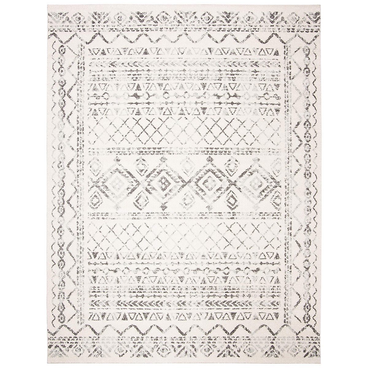 SAFAVIEH Tulum Collection Area Rug - 9' x 12', Ivory & Grey, Moroccan Boho Distressed Design, Non-Shedding & Easy Care, Ideal for High Traffic Areas in Living Room, Bedroom (TUL268A)