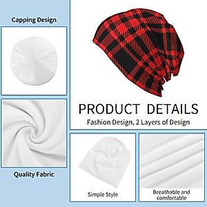 Beanie Hat for Men Women, Soft Cool Winter Warm Thermal Trendy for Tartan Plaid Red Cap for Cold Weather Hiking Running Skiing Outdoor Indoor Sports