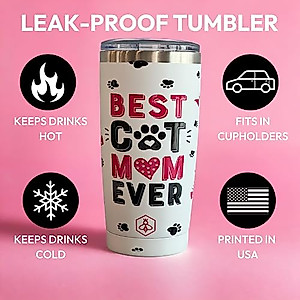 Biddlebee Cat Gifts for Cat Lovers Travel Coffee Cat Mug w/Slider Lid | 20oz Spill Proof Stainless Steel Insulated Cup | Cat Lover Gifts for Women | Cat Gifts for Women | Best Cat Mom