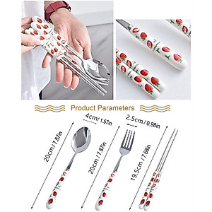 SENIDIKE Silverware Set, Ceramic Handle Dinnerware Set Flatware Kitchen Accessories Camping Travel Sets Fork Spoon Portable Cutlery Sets with Case, Lemon Strawberry Watermelon Pineapple Fruit series
