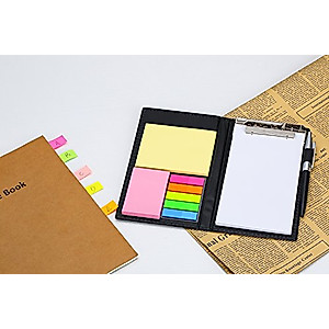 Sticky Notes Notebooks Colored Page Markers Bundle Set, Rectangular Notes and Index Tabs Flags Organizer, W/ Fashion Ballpoint Pen, Leather Look Design Holder,Office and Teacher Gift.YISEEK