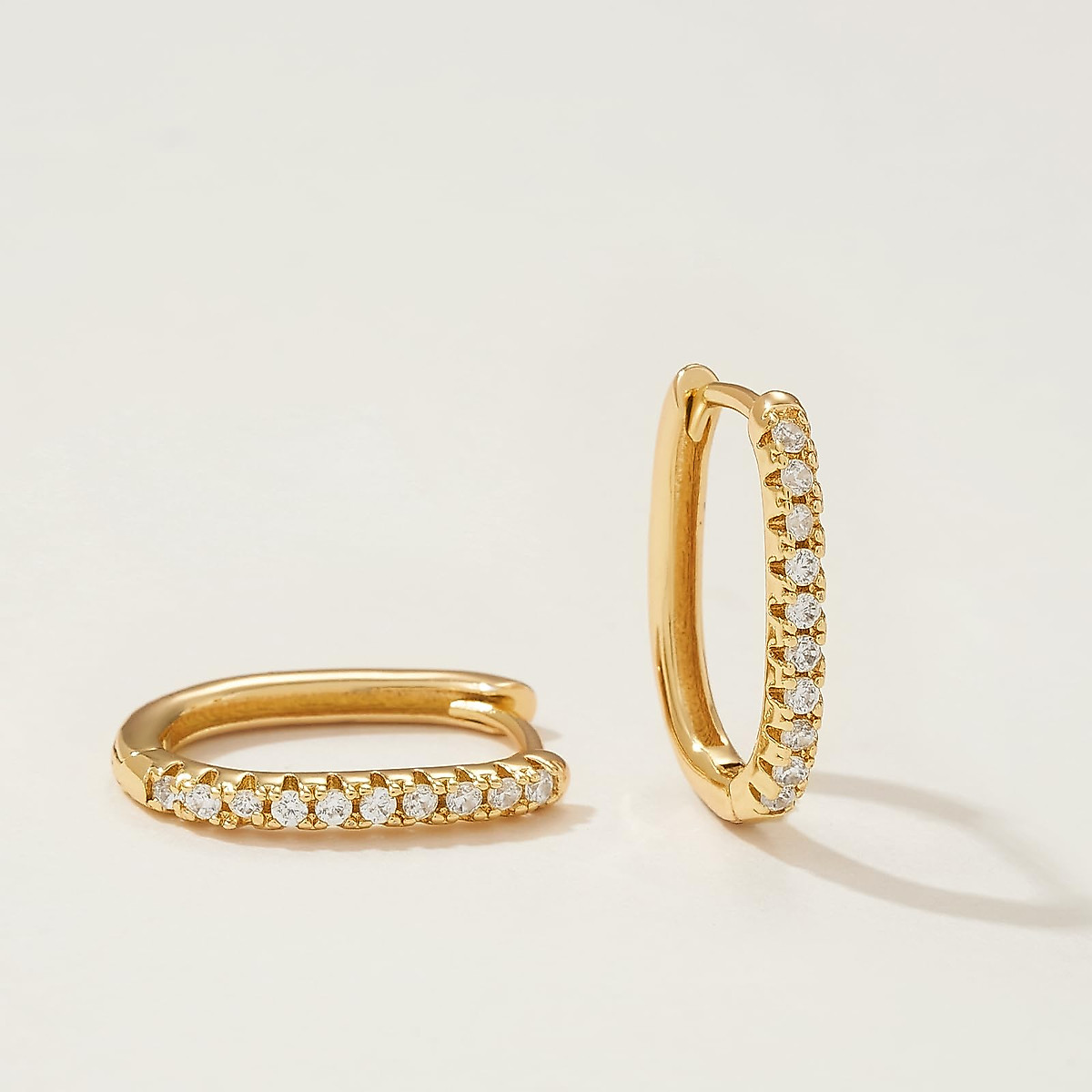 MEVECCO Gold Oval Hoop Earrings for Women 18K Gold Plated Hoop Earrings Cute CZ Oval Handmade Hoop Earrings for Her Minimalist Everyday Jewelry