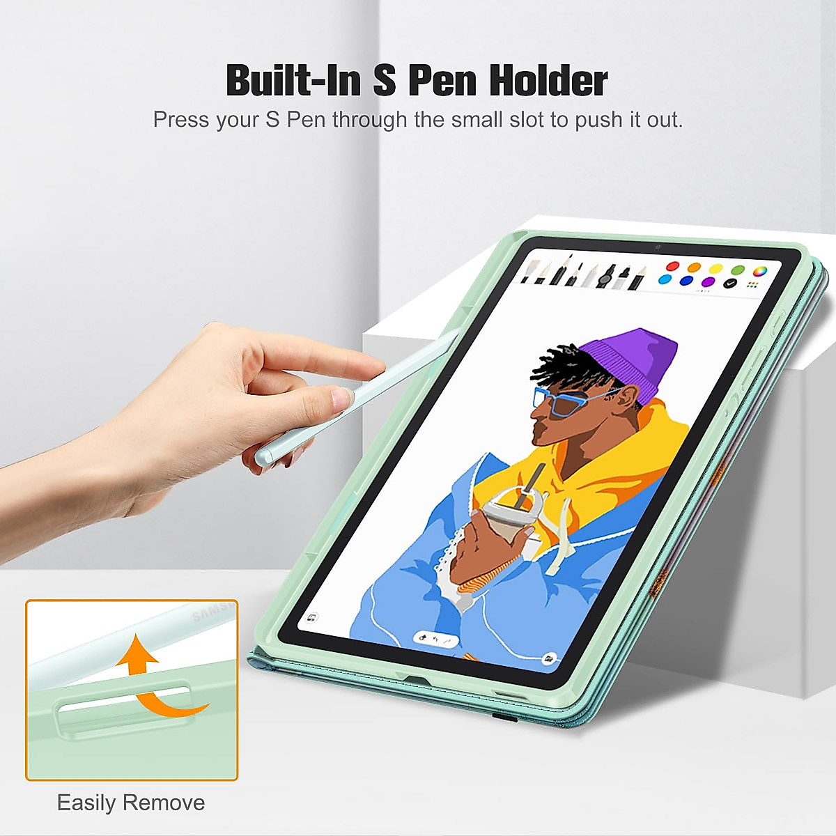Fintie Case for Samsung Galaxy Tab S6 Lite 10.4 Inch 2024/2022/2020 with S Pen Holder, Multi-Angle Viewing Soft TPU Back Cover with Pocket Auto Wake/Sleep, Emerald Marble