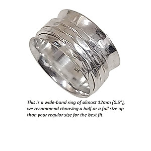 Spinner Ring Silver For Women Girls, 925 Sterling Silver Spinner Ring, Spin Ring, Three Tone Fidget Band Spinner Ring, Classic Hammered Meditaion Spinner Ring, Christmas Spinner Ring Size us 12