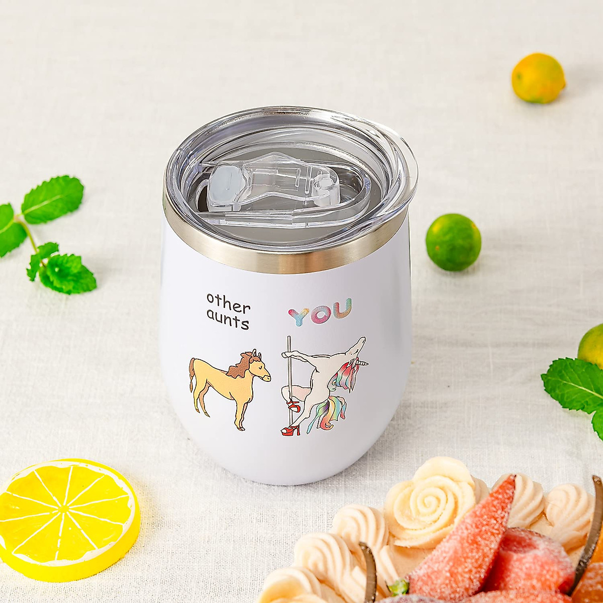Crisky Funny Unicorn Wine Tumbler Birthday Gifts for Aunt from Niece/Nephew-Unique Gifts for Aunt Birthday Christmas Thanksgiving 12oz Vacuum Insulated Tumbler with Box, Lid, Straw