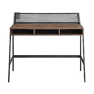 Walker Edison Industrial Mesh Wood Laptop Computer Writing Desk Home Office Workstation Small, 42 Inch, Dark Walnut