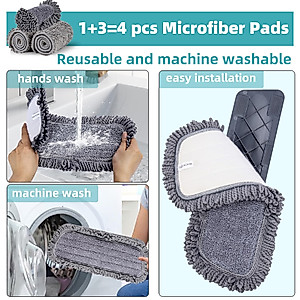 Microfiber Spray Mop for Floor Cleaning Wet Dry, Home Kitchen Hardwood Floor 360° Spin Flat Dust Mops with 12 FL.OZ. Refillable Bottle Include 4 Microfiber Reusable Pads 1 Scrubber and 1 Mop Holder