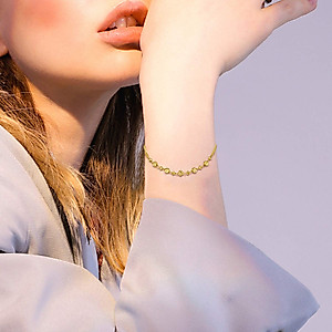 18K Yellow Gold Ball Bracelet Jewelry Gift for Women, Dainty Real Gold Italian Double Chain Bracelets Fine Jewelry Gift for Her, Wife, Girlfriend 6.5"+1"