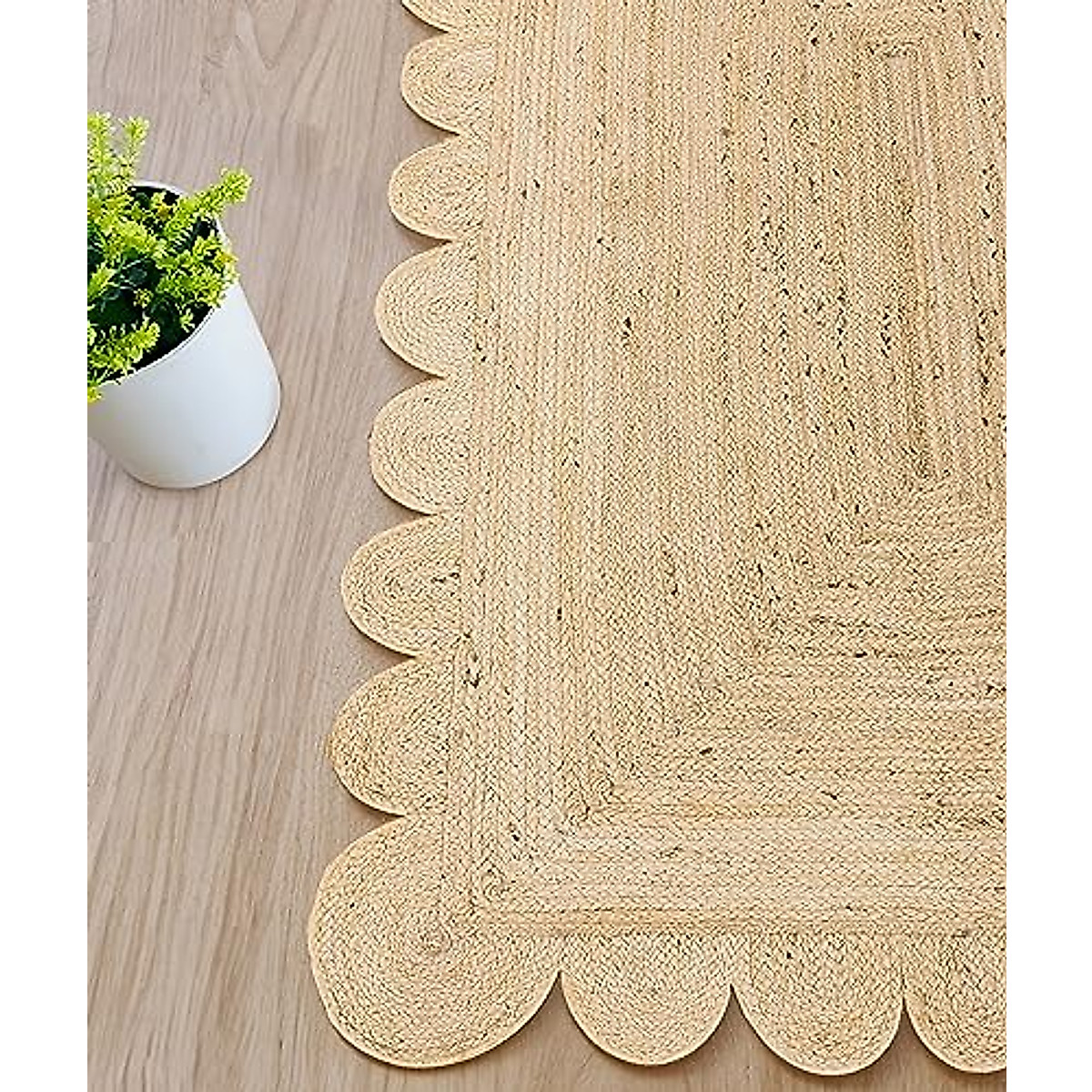 Generic Handwoven Scalloped Jute Area Rug 2x3/3x5/4x6-Braided Jute Runner Rug 2.5x6 ft for Kitchen/Hallway-Natural Farmhouse Scallop Jute Rug 5x7-Reversible Jute Rug 8x10 (Beige, 4' x 6' Feet)