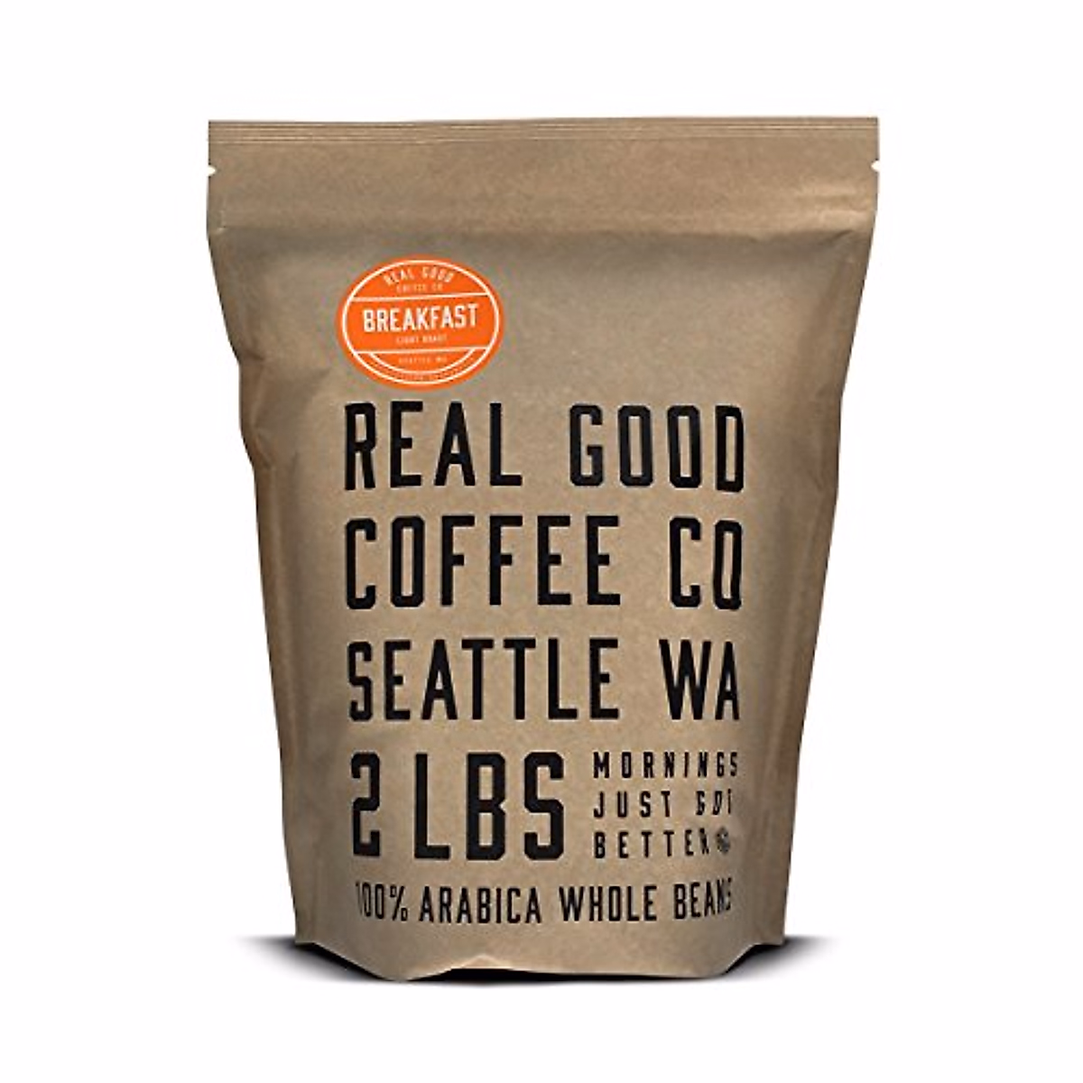 Real Good Coffee Company - Whole Bean Coffee - Breakfast Blend Light Roast Coffee Beans - 2 Pound Bag - 100% Whole Arabica Beans - Grind at Home, Brew How You Like