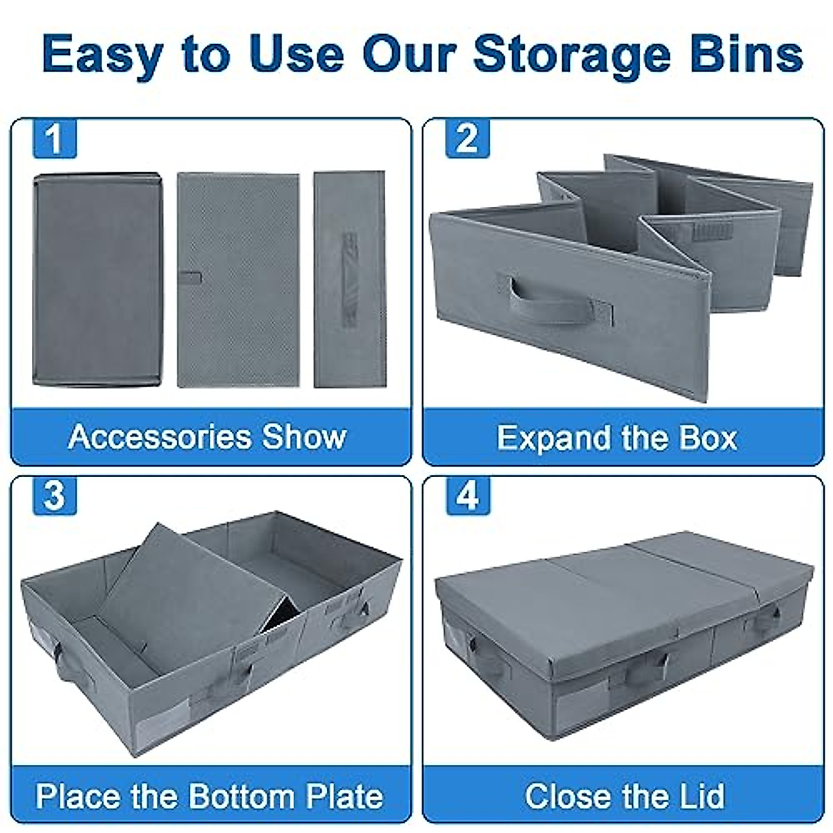 Under Bed Storage Containers with Lids - 2 Pack Foldable Underbed Storage Bins Organizer Drawer with Sturdy Structure Ultra Thick Fabric, Storage Organization for Clothes Blankets Bedding