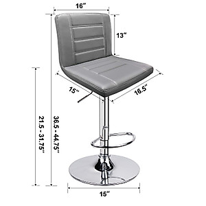 Leopard Bar Stools Set of 2, Modern Adjustable Bar Stool with Back, Straight Line Swivel Barstool (Light Grey)
