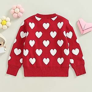 Toddler Baby Girl Love Heart Pullover Sweater Long Sleeve Knit Sweater Shirts Valentines Day Spring Clothes (Love Heart Sweater-Red, 5-6 Years)
