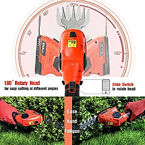 SHALL Cordless Grass Shear & Hedge Trimmer - 7.2V Electric Shrub Trimmer 2 in 1 Handheld Grass Trimmer Hedge Shears, Hedge Clippers Grass Cutter w/Pruning Scissor, Rechargeable Battery & Fast Charger