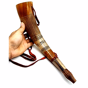 Viking War Horn - 16" Genuine Ox-Horn Battle Trumpet - Premium Hand Engraved Blow Horn Viking Norse Cattle Ancient Horn Bugle -Bugle Hunting Tool BATTLE HORN | BLOWING HORN | VIKING HORN With stand
