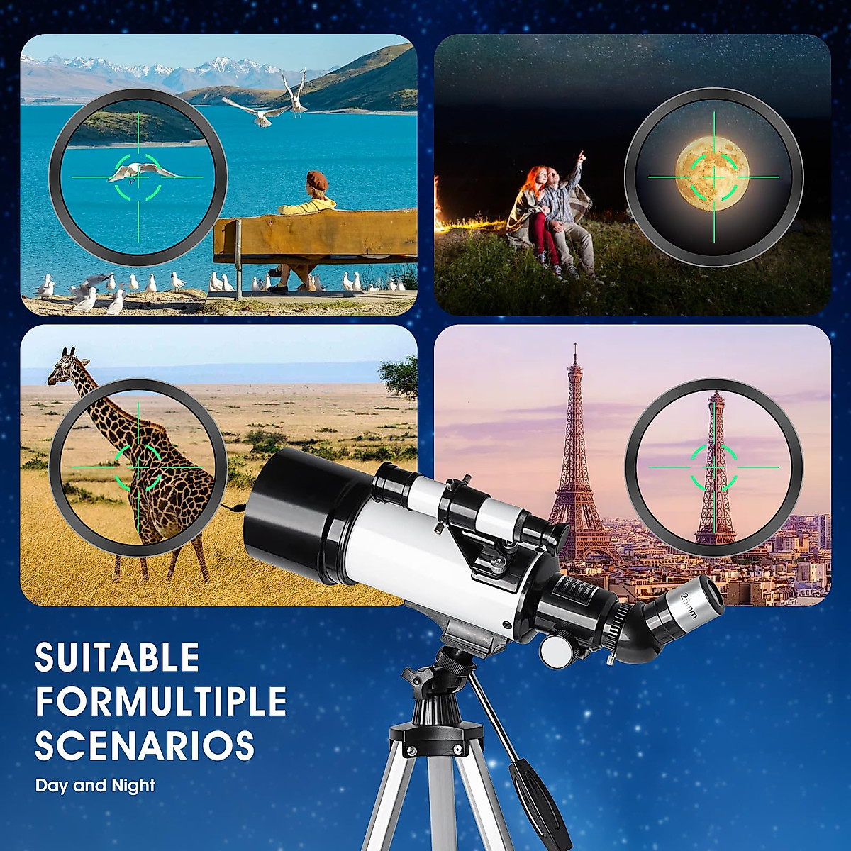 Telescope for Kids Adults Beginners,70mm Aperture 400mm Focal Length Telescopio for Astronomy, Multi Coated Travel Refractor Astronomical Telescopes with Wireless Remote