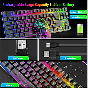 ZIYOU LANG Wireless Gaming Keyboard Mouse and Wired Headphone with Ergonomic 87Key Rainbow Backlight Rechargeable 3800mAh Battery Mechanical Anti-ghosting Mouse pad for PC Laptop Gamer Typist(Black)