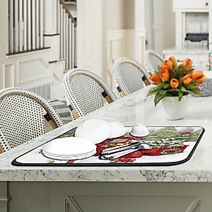 C.IOPMNU Christmas Red Truck Dish Drying Mat - 18" x 24" Microfiber Dish Mat Absorbent Drying Pad Heat-resistant Dish Drainer Mats for Kitchen Countertop