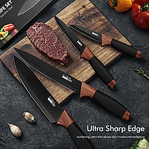 Aufranc® Kitchen Knife Set, 7PCS Knife Set With Block, Stainless Steel Knife Block Set, Dishwasher Safe, Black