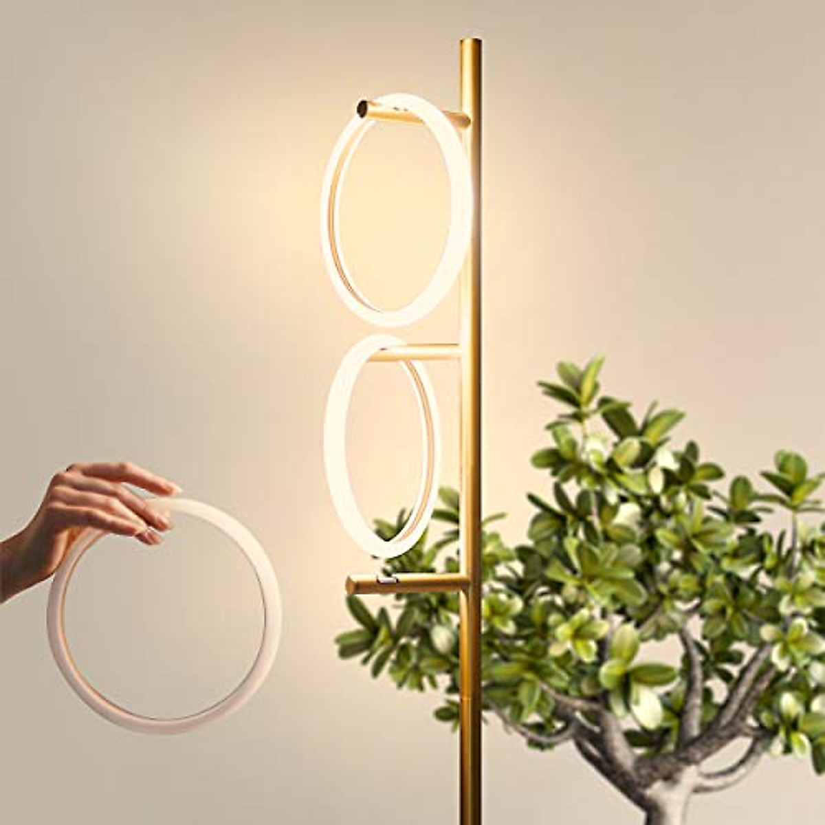 Brightech Saturn Floor Lamp, Great Living Room Decor, Tall Tree Lamp for Offices, Contemporary Lamp for Living Rooms, Standing Lamp with 3 LED Lights for Bedroom Reading - Gold/Brass