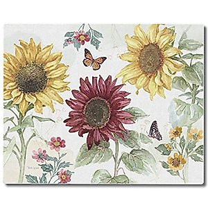CounterArt Sunflower Splendor 3mm Heat Tolerant Tempered Glass Cutting Board 15” x 12” Manufactured in the USA Dishwasher Safe