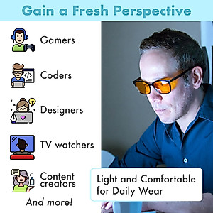 THL SLEEP XL Orange Blue Light Blocking Glasses for Men - Sleep & Migraine Glasses - Engineered 99.5% Amber Blue Light Glasses for Computer Eye Strain & Eye Fatigue - Blue Blockers for Gaming & More