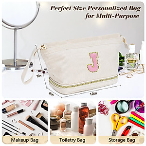 Birthday Gifts for Girls, Personalized Initial Women Makeup Bag, Travel Make up Bag Cosmetic Case Preppy Stuff Bags for Girlfriend Wife Teacher 18th Birthday Gifts for Girls Teen Girl Gift Trendy - A
