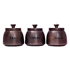 Cattle Design Coffee Sugar Tea Canister Set of 3 - Galvanized Metal - Beautiful Fancy Elegant Decorative Food Storage Jars Perfect for Farmhouse Countertop Kitchen Décor - 5 Inch - Copper Antique