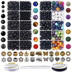 EuTengHao 810Pcs Color Lava Rock Beads Stone Chakra Beads Spacer Beads Kit with Volcanic Gemstone Crystal String for Diffuser Essential Oils Yoga Bracelets DIY Jewelry Making Supplies (4mm 6mm 8mm)
