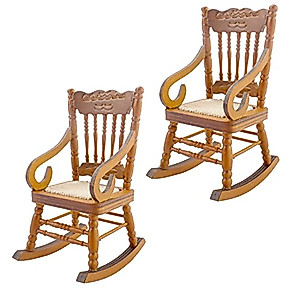 2 Pcs Miniature Rocking Chairs Handmade Mini Wooden Model Chair for Mini House Accessories Furniture Decoration