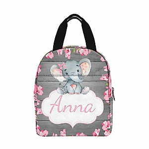 InterestPrint Custom Name Lunch Box Pink Animal Wooden Personalized Text Tote Lunch Bag Customized Lunch Holder for Travel Work Camper
