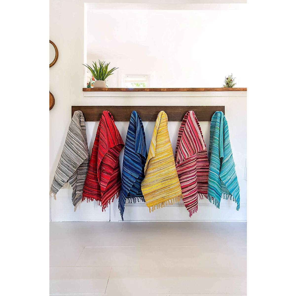 Unique Loom Chindi Cotton Collection Soft Hand Woven Natural Fiber Striped Area Rug, 2 ft 2 in x 3 ft, Navy Blue/Ivory