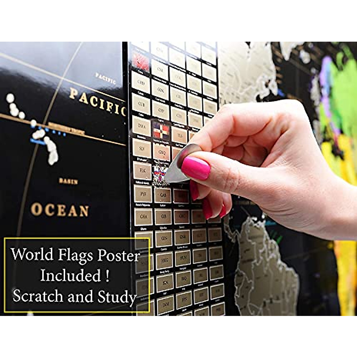 Scratch Off map 16x24 Black Gold Detailed USA States Deluxe Tracker Pin World Map MyMap Travel map Wall Poster Push pin map Includes Pins Tube Poster Map to Scratch Wall Décor Birthday Gift IDea…