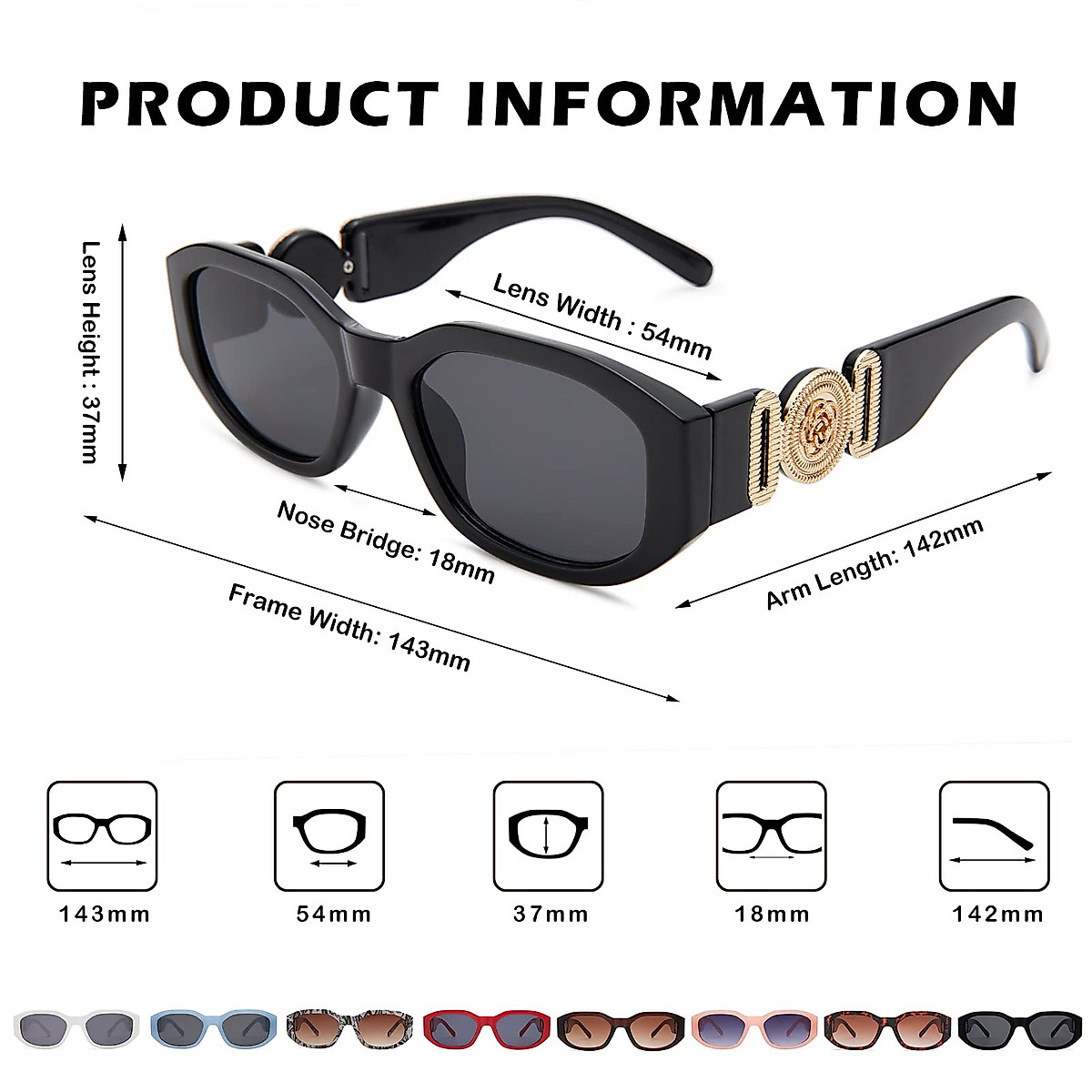 Hycredi Rectangle Sunglasses for Women Men Retro Driving Glasses 90’s Vintage Fashion Irregular Frame UV400 Protection (Black/Grey +White/Grey)