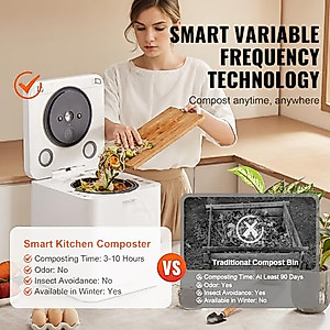 VEVOR Electric Composter for Kitchen, 5L Large Smart Countertop Compost Bin Indoor, Odorless Quiet Electric Kitchen Food Recycler with Upgraded Motor/Auto-Cleaning/2 Composting Modes/Safe Child Lock