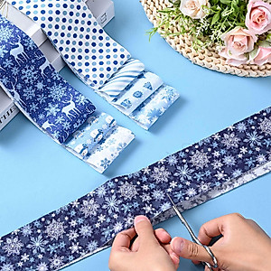 40 Pcs Winter Christmas Snowflakes Cotton Jelly Roll Blue and White Snowflake Reindeer Fabric Strips for Quilting Crafting Snowman Precut Patchwork for Sewing DIY Crafts Cotton Fabric Bundles Strips