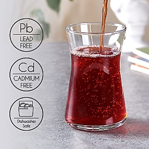 Volarium Turkish Tea Glass Cups: Traditional Tea Set of 6 with Modern Design, Tea Mugs and Coffee Mugs Clear Glasses, 5 ¾ OZ