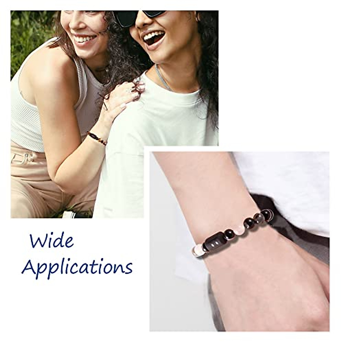 FASHEWELRY 236Pcs Natural Black Onyx & Agate Beads 8mm Round Gemstone Loose Beads with Elastic Crystal Thread DIY Gemstone Bracelet Making Kits for DIY Bracelet Necklaces Jewelry Making