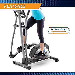 Marcy Magnetic Elliptical Trainer Cardio Workout Machine with Transport Wheels NS-40501E