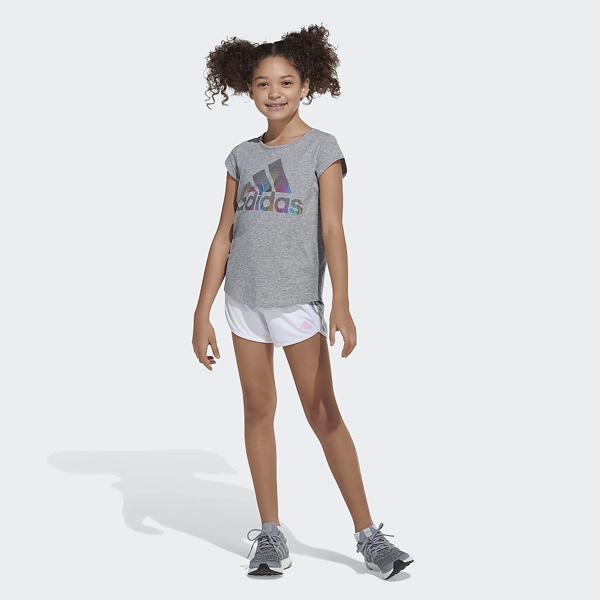 adidas Girls' Shine Stripe Mesh Shorts, White, X-Large