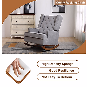 KINFFICT Convertible Accent Rocking Chair, Mid Century Glider Rocker for Baby Nursery, Modern Wingback Armchair for Living Room, Bedroom, Two Types of Leg, Light Gray