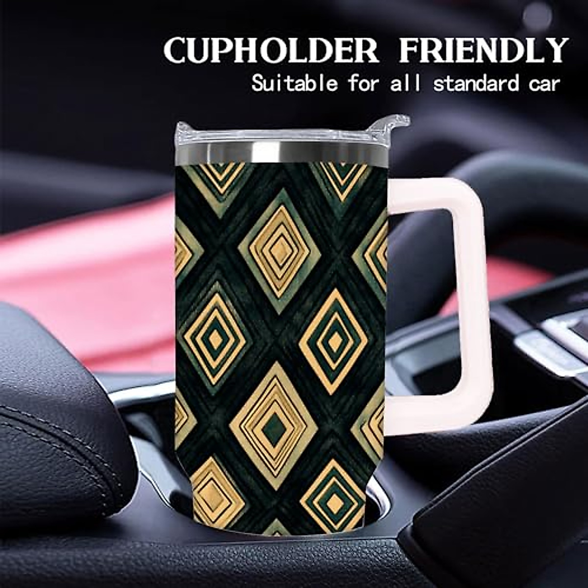 FOCIUZTA Vintage Gold Diamond Pattern Tumbler with lid, Travel Coffee Cup, Ideal for Easter, Gaming Enthusiast, Mother Day, and birthday gifts